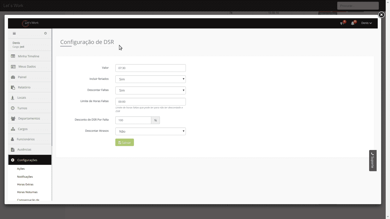 Configurações - DSR - Let's WorkLet's Work